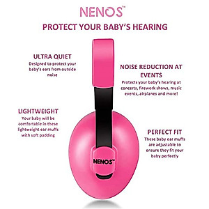 NENOS Baby Ear Protection Earmuffs for Babies Toddler Noise Cancelling Ages 3-24 Months (Pink)