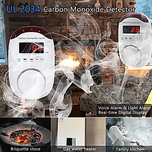 Carbon Monoxide Detectors, WESHLGD Plug-in CO Detector Alarm Monitor with LED Digital Display and Voice Alert for Home/Kitchen - 3 Pack