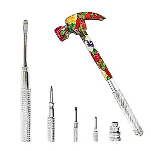 6 in 1 Flower Hammer & Screwdriver Tool, All In One Screwdriver Hammer Tools Set with Screwdriver, Best Gift for Birthday Valentine's Mother's day Christmas Thanksgiving Halloween(Red)
