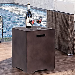 HOMPUS Propane Tank Cover Table 16 inch for Fire Table, 20lb Gallon Gas Tank Cover Table, Hideaway Concrete Grill Tank Table, MgO Tank Storage Box, Outdoor Side Table for Fire Pit, Patio, Dark Bronze