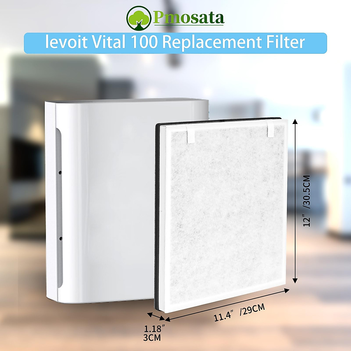 Pmosata 2 pack Vital 100 Replacement Filters for LEVOIT Vital 100 Air Puri-fier with 3-in-1 filtration including washable pre-filter + Activated Carbon filter + H13 True HEPA filter for # Vital-100-RF