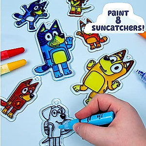 Bluey Window Art Suncatchers Kit for Kids to Paint, Great at-Home Kids Craft Activity or Bluey Birthday Party Idea, Toys for Kids Ages 3, 4, 5, 6