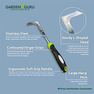 Garden Guru Patio Crack Weeder Tool with Ergonomic Handle – Stainless Steel Weed Puller for Patio Sidewalk Driveway Cracks | Rust Resistant
