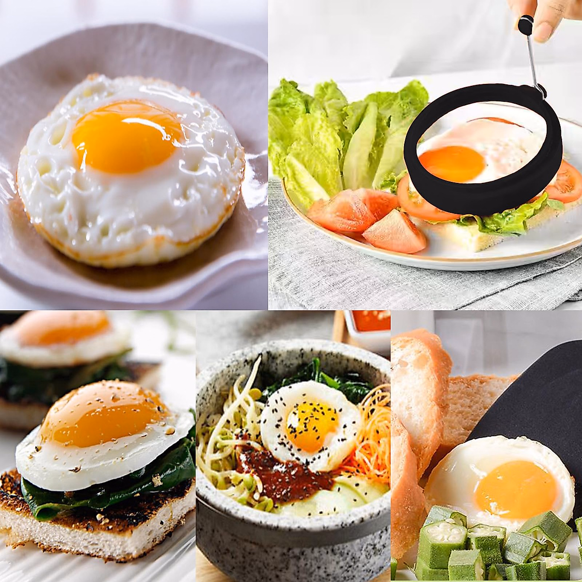 YOLCAR Black Silicone Egg Ring, 4 Pack Egg Ring Molds for Fried Egg, Non-stick Egg Cooker Ring