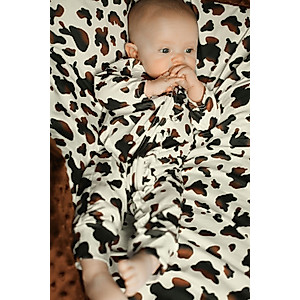 Newborn Baby Romper Clothes One Piece Toddler Unisex Creepers Romper ,Infant Tie Dye Print Zipper Front Kids Jumpsuit Rompers Clothes (Coffee Cow Print, 0～3Months)