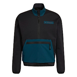 ADIDAS MEN’S TERREX HIKE HALF-ZIP POCKET MIDLAYER SWEATSHIRT, Black/Utility Green, 2XL