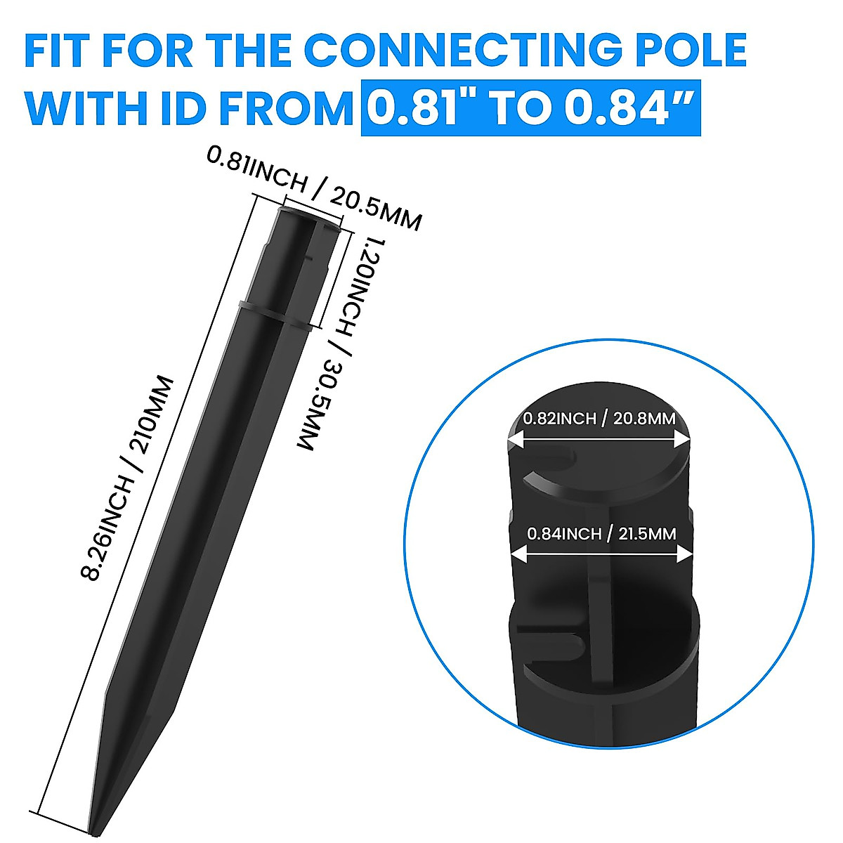 SDTC Tech 6-Pack 8.26 Inch / 21cm ABS Ground Spikes Solar Torch Light Garden Plastic Ground Stakes for Garden Light Pathway Markers (Pole Inside Diameter 0.83 Inch)