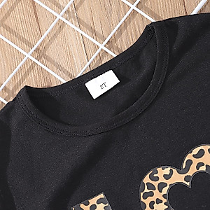 Girls Summer Outfits Two Piece Letter Print Short Sleeve Shirt Cheetah Layered Skirt Picture Day Outfits for School 7t