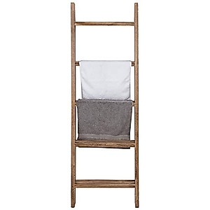 MyGift Rustic Brown Wood Blanket Ladder Farmhouse Shelf, Wall Leaning Towel Rack with 5 Rungs