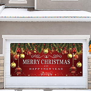 Newwiee Christmas Holiday Garage Door Banner Decorations 6 x 13 ft Happy New Year Outdoor Cover Mural Decoration 2024 Large Christmas Backdrop Merry Christmas Ornament Double Car Garage Door Banner