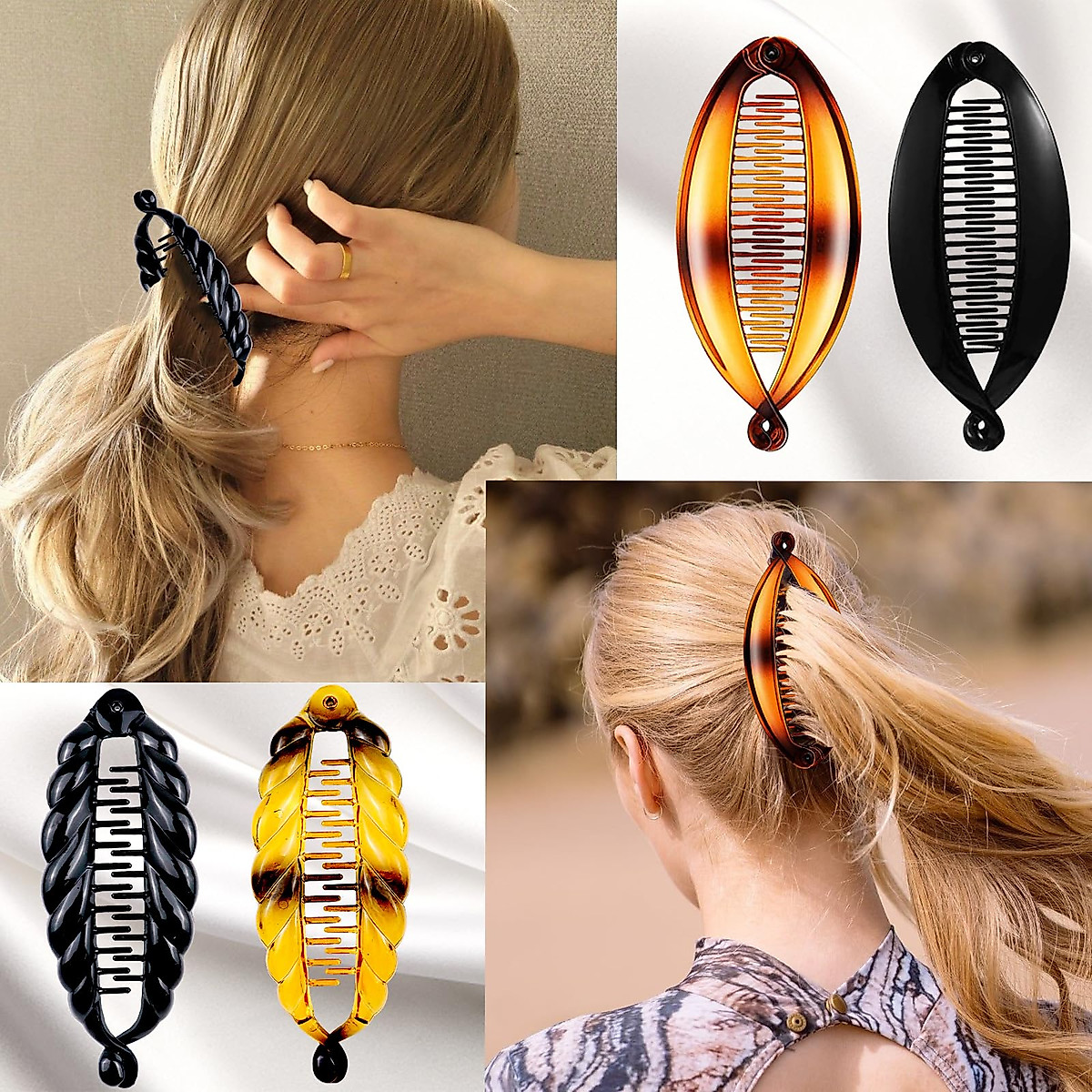 12 Pieces Banana Hair Clips Hair Comb Clips Plastic Classic Ponytail Banana hair holder for Women Girls, 6 styles (Classic)