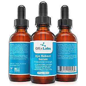 Eye Reboot Serum with 6% Caffeine, Hyaluronic Acid, Rosehip Oil, Retinol, Niacinamide & Folic Acid - Reduces Puffiness, Dark Circles, Crow Feet, Wrinkles and Fine Lines Around The Eyes - 1 oz / 30 ml