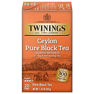 Twinings Ceylon Pure Black Tea - A Crisp, Refreshing Black Tea, Formerly Orange Pekoe, Caffeinated Tea Bags, Individually Wrapped, 20 Count