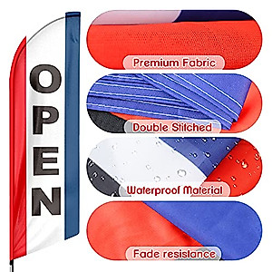 FSFLAG Open Feather Flag, Open Flag for Business with Pole Kit and Ground Stake, Open Signs Swooper Flag Advertisng Feather Banner Outside for Businesses 11Ft