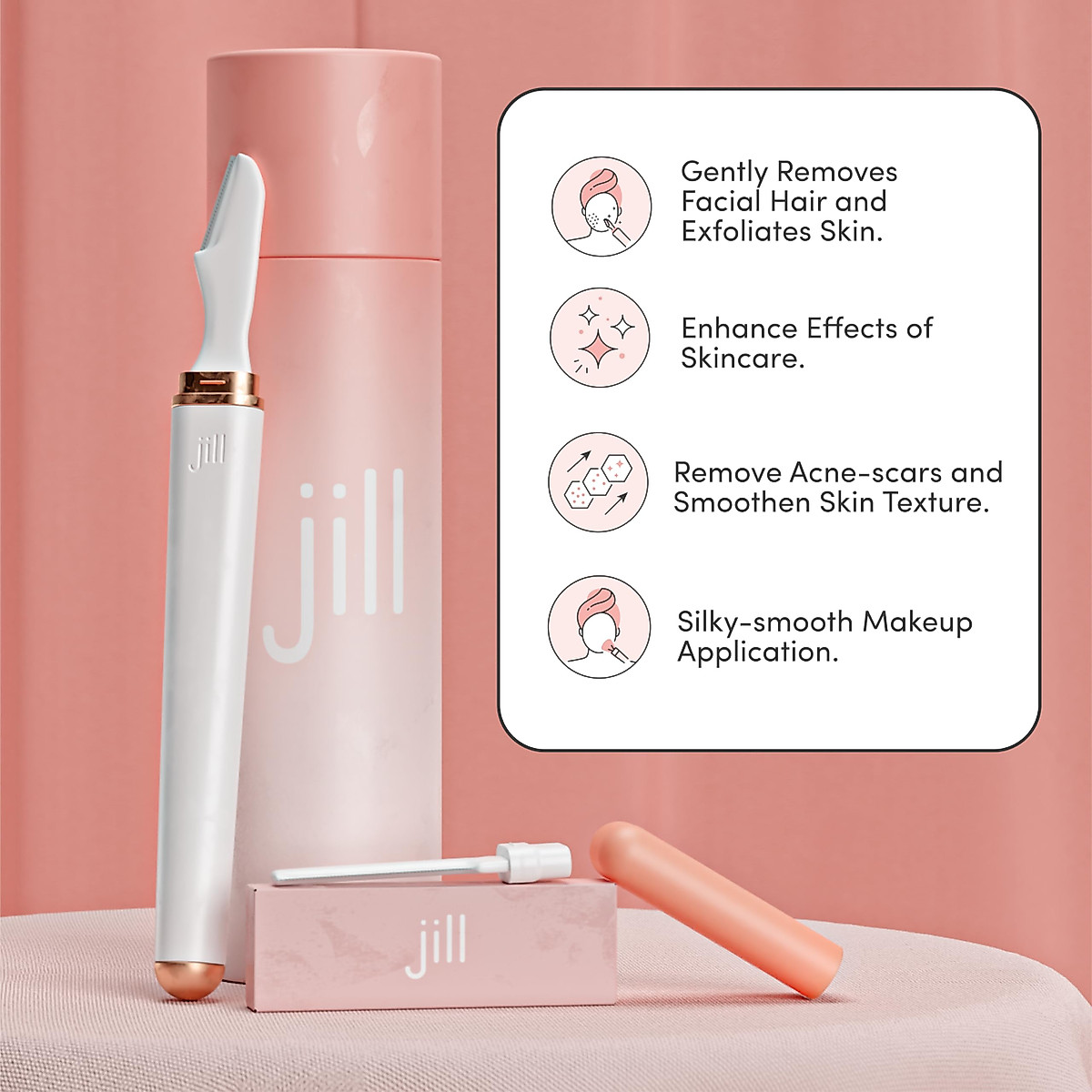 Jill Dermaplane Razor Trial Kit for Women | Facial Hair Removal Dermaplaning Kit Includes 1 Shave Wand, 2 Dermaplane Razors & Cleaning Cloth | Magic Spray Not Included | Supplies for 1 Shave