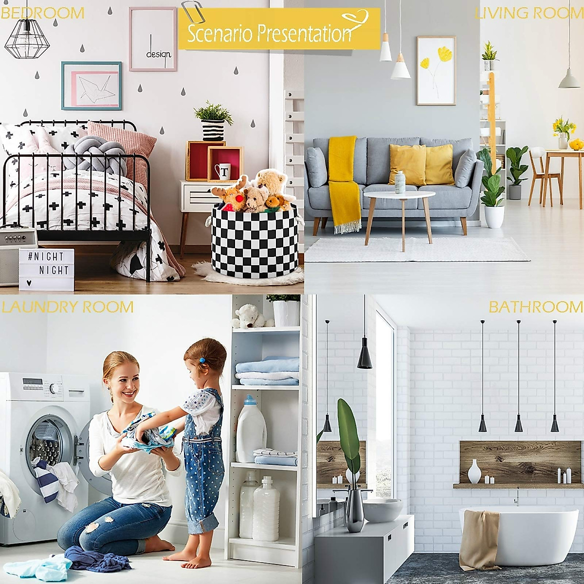 visesunny Storage Basket Black White Cube Modern Nursery Hamper Canvas Fabric Toy Storage Organizer Bin Storage Box Laundry Basket for Kid Rooms,Playroom,Shelves,Toy Basket