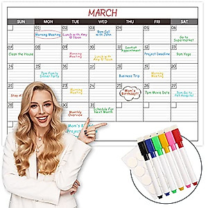 Dry Erase Calendar for Wall - Large Dry Erase Calendar, 28" x 40", Undated Monthly Calendar for Home, Office, Classroom, Erasable Laminated Calendar Whiteboard with 6 Markers ＆ 6 Stickers - 1Y Grey