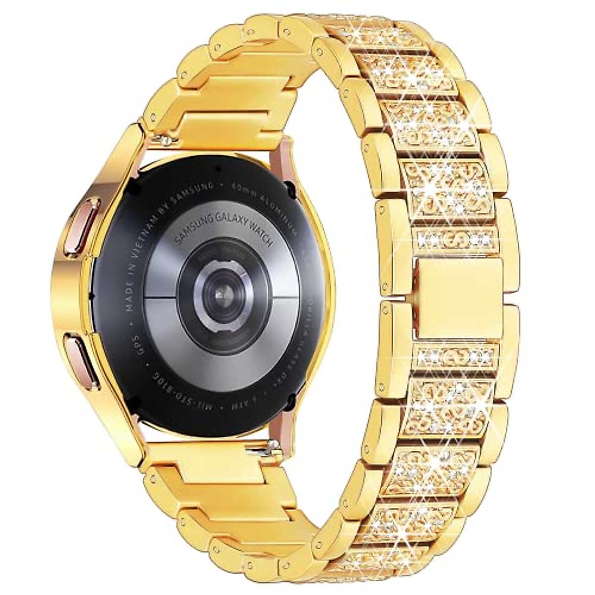 Compatible with 20mm Samsung Galaxy Watch 5/ Watch 4 +40mm Diamond Case, Fashion Bling Diamond Band for Women, Glitter Cute Metal Bracelet, Slim Luxury Band for Watch 5/ Watch 4 -Gold