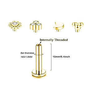 Gnoliew 18G 316L Stainless Steel Labret Monroe Lip Ring Studs Cartilage Helix Tragus Conch Daith Nose Piercing Jewelry(10mm Gold 18G)