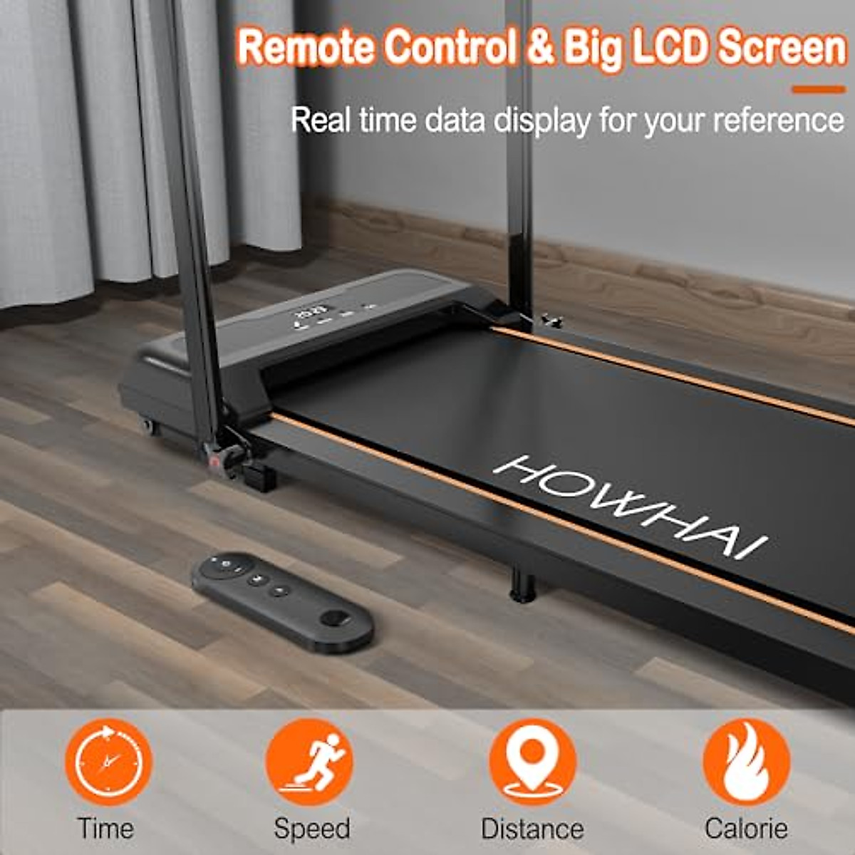 HOWHAI Treadmill, Walking Pad Treadmills for Home with 2.5HP, Speed 6.2-7.6MPH Walking Pad with Handle Bar, Foldable Treadmill, Remote Control and LED Display, Space-Saving for Home Office(Orange)
