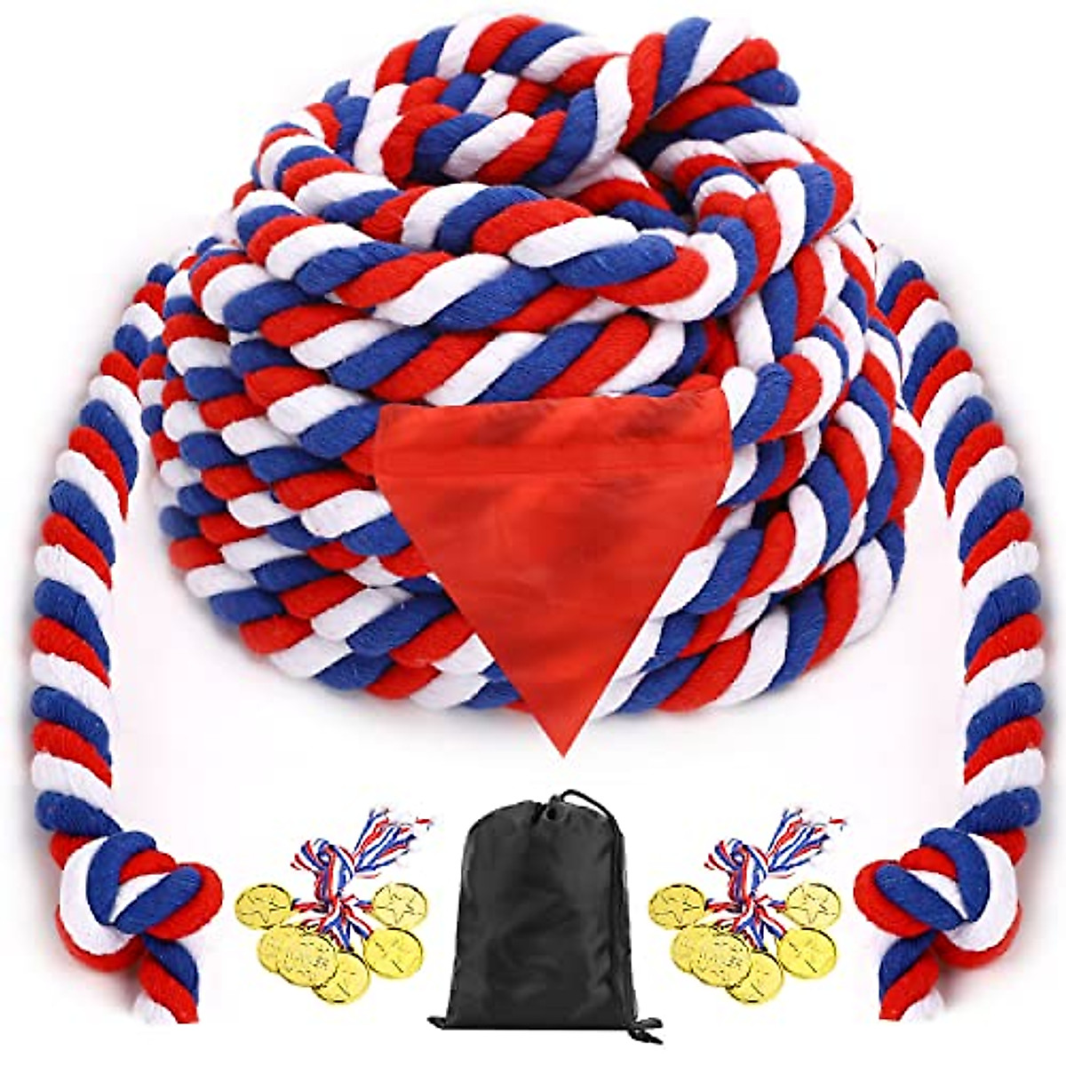 JHkim Tug of War Rope - 40FT War Rope for Family Reunion Games, Field Day Yard Games for Kid and Adult, Independence Patriotic Day Party Games, Outside Sports Activities, Carnival Games Outdoor