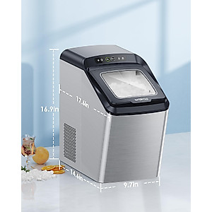Oraimo Nugget Ice Maker, Ice Makers Countertop, 26 Lbs/Day Tooth-Friendly Chewable Ice with Self-Cleaning & Auto Water Refill, Sonic Pebble Ice Maker Machine for RV, Home and Kitchen, Silver