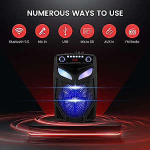 Pyle Portable Bluetooth PA Speaker System-600W 10” Indoor/Outdoor BT Speaker-Includes 2 Wireless Microphones, Party Lights, USB SD Card Reader, FM Radio, Rolling Wheels-Remote Control PPHP101WMB