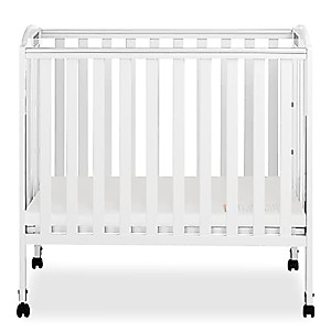 Dream On Me 3 in 1 Portable Folding Stationary Side Crib in White, Greenguard Gold Certified, Safety Wheel with Locking Casters, Convertible, 3 Mattress Heights