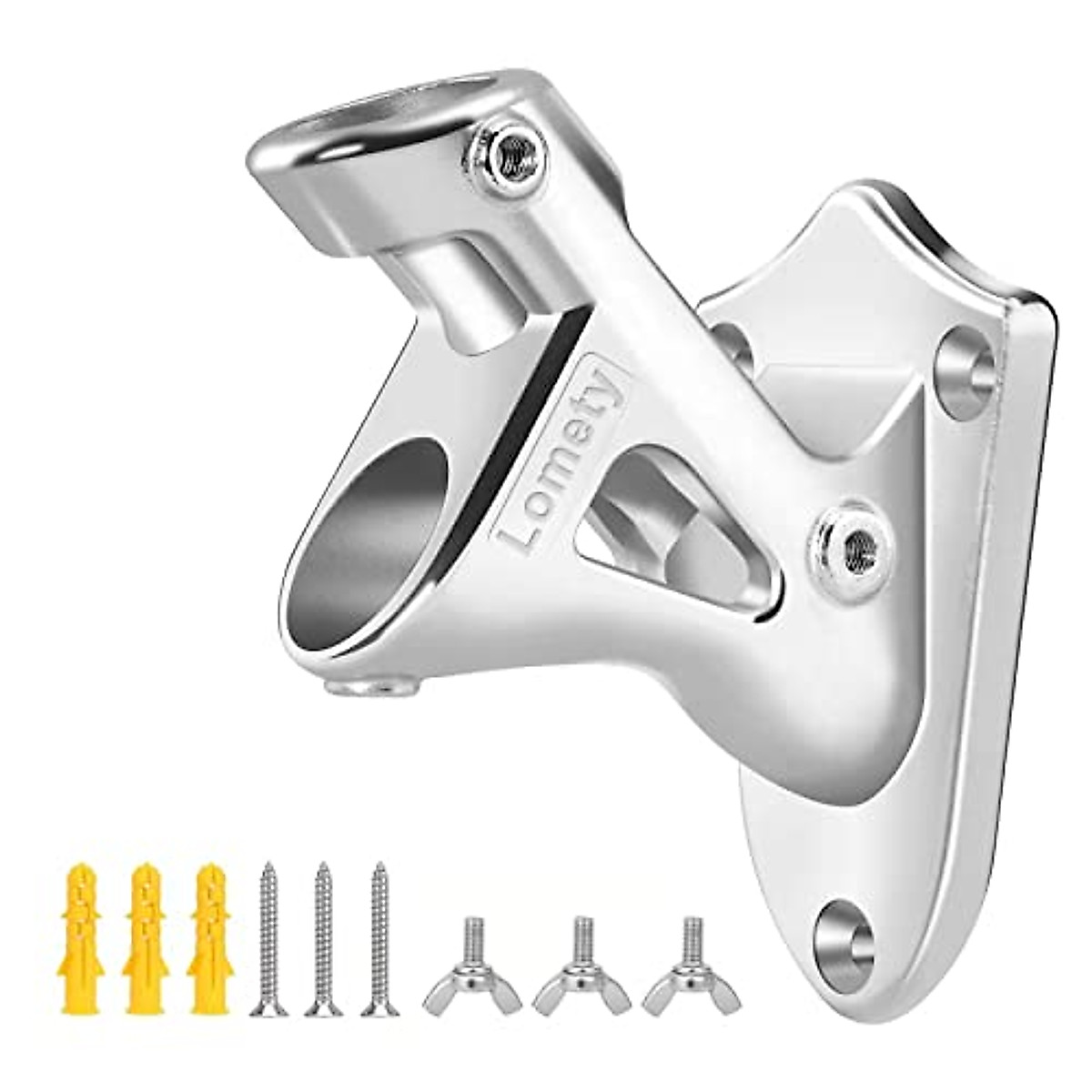 LOMETY Stainless Steel Heavy Duty Flag Pole Holder，Wall Mount House & Estate Flag Pole Bracket， Flag Pole mounting Bracket 2 Positions for 1“ Flag Pole (Silver)