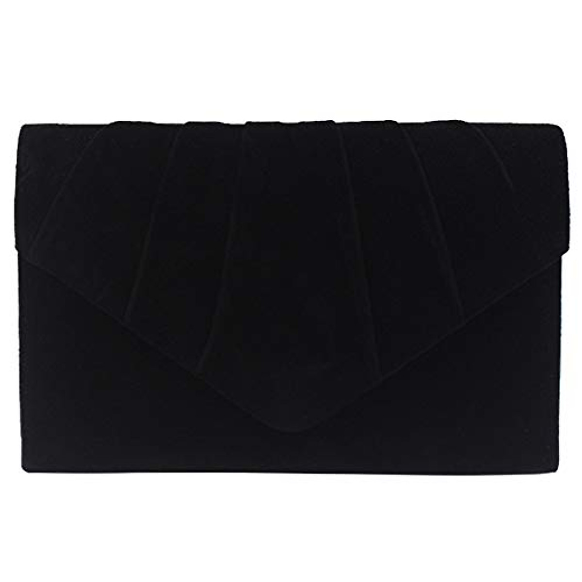 ZIUMUDY Elegant Velvet Envelope Pleated Clutch Bags Wedding Evening Shoulder Chain Handbags (Black)