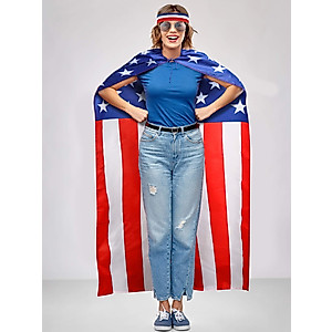 Frienda American Flag Costume Cape, Retro 80's USA Sunglasses and Flag Headband for 4th of July Independence Day Celebration