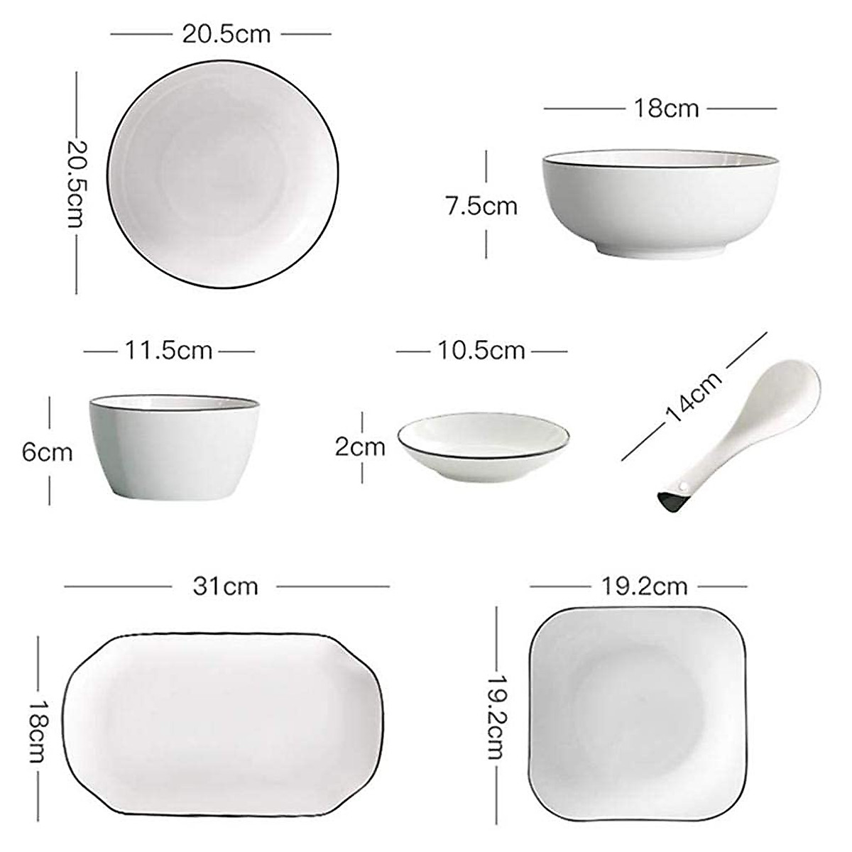Dishes/Plate/Bowl Set,Simplest White Black Lines Ceramics Dinnerware Set of 29 Pieces Porcelain Dinner Set for Family Service for 8 People