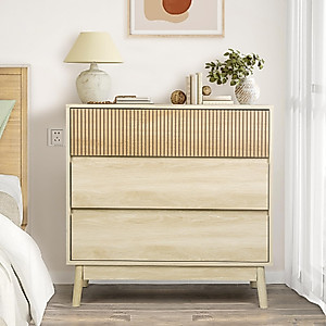 VOWNER 3 Drawer Dresser, Farmhouse Wood Storage Chest of Drawers, Modern Closet Dressers with Wide Drawers, Bedroom, Living Room