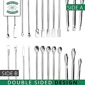 Scientific Labwares Laboratory Spoon Spatula Set - Long Handled Mixing & Measuring Equipment - Supplies for Labs, Sampling, Sculpting, Stirring, Making Makeup - Durable Stainless Steel - Set of 12