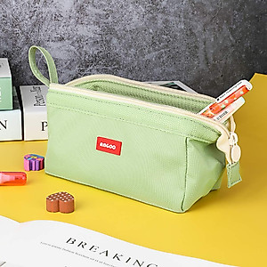 iSuperb Large Capacity Pencil Case Portable Zipper Pencil Pouch Bag Organizers Storage Pen Bag Cosmetic Makeup Pouch for Women (Green)
