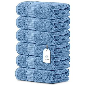 White Classic Luxury Hand Towels | 6 Pack Luxury Cotton Washcloths | 12 Pack Bundle (Light Blue)