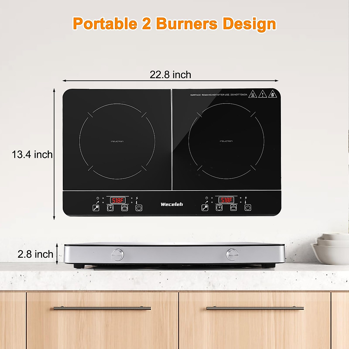 Portable Induction Cooktop 1800W Double Induction Cooktop Stove Hot Plates,2 Independent Touch Control with 2 Knobs,9 Power & 10 Temp Levels,Child Safety Lock,Timer