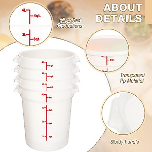 Ziliny 4 Pcs Food Storage Containers 1, 2, 4, 6 Qt Round Food Storage Container with Lids for Pantry Organizers Translucent Plastic Tubs with Handles for Bread Dough Home Storage Food