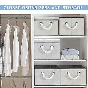 Large Fabric Storage Bins with Lids 3 Pack | Storage Bins for Shelves and Closet Organizers | Folding Rectangle Storage Bins with Handles for Cloth and Magazine,Gray,15"W x 10.5"D x 8.5"H