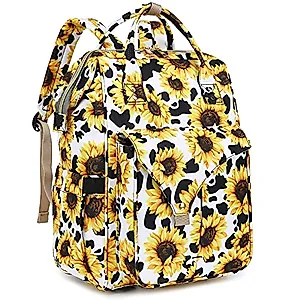Mimfutu Sunflower Cow Print Laptop Backpack College School Backpack Bookbags Nurse Backpacks Travel Bags Casual Daypacks for Women Girls Fits 15.6 Inch Notebook