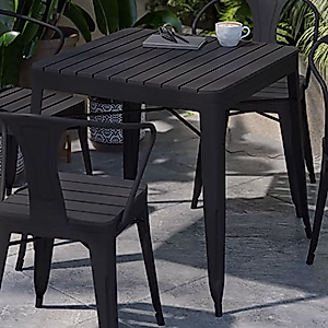 Flash Furniture Helvey Commercial Indoor/Outdoor Set 4 Metal Chairs Seats-Square Table with Poly Resin Top, 5 Piece, Black