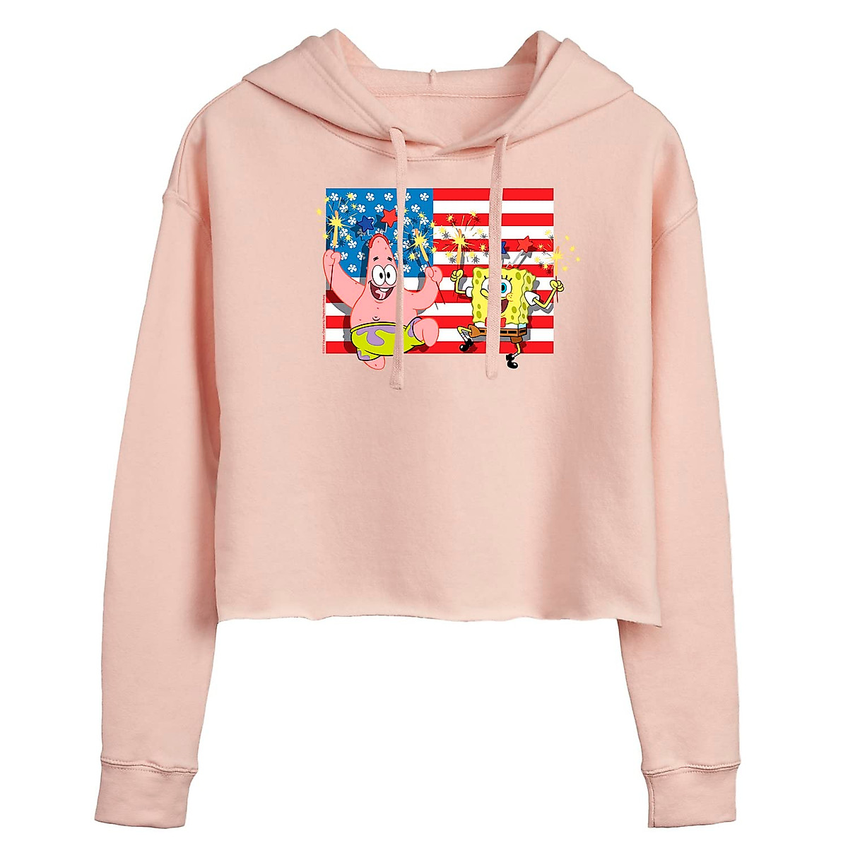 HYBRID APPAREL - SpongeBob SquarePants - Patrick Sparkers Flag - Juniors Cropped Hoodie - Size Medium Blush