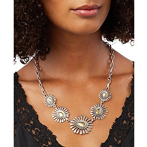 Lucky Brand Women's Floral Collar Necklace Two-Tone Chain Necklace 20" + 2' Extender