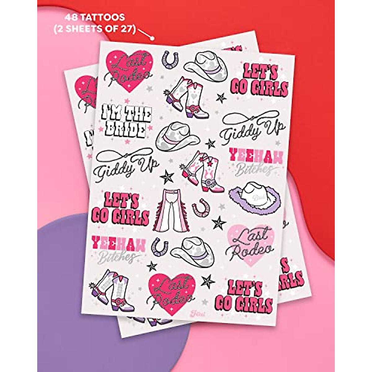 xo, Fetti Last Rodeo Bachelorette Temporary Tattoos - 48 Glitter Styles | Giddy Up Bach Party Decoration, Cowgirl, Bridesmaid Favor, Bride to Be Gift + Bridal Shower Supplies