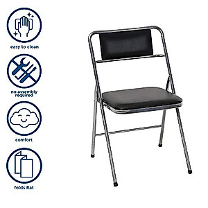 COSCO Stylaire Vinyl Padded Folding Chair, 4-Pack, Silver
