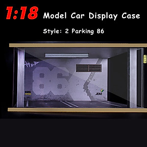 1/18 Scale Model Car Display Case - 1:18 Car Garage Display Case with Clear Acrylic Cover and LED Lighting for Die-Cast Cars, 2 Parkings 86