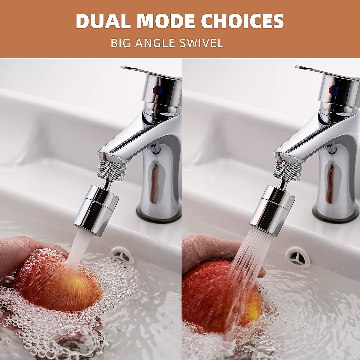 Hibbent Dual-function Female Faucet Aerator, 1.8 GPM Extra Big Angle Rotate Kitchen Sink Aerator Sprayer Head 360 Degree Swivel Kitchen Sink Sprayer Attachment-55/64 Inch-27UNS Female Thread-Chrome