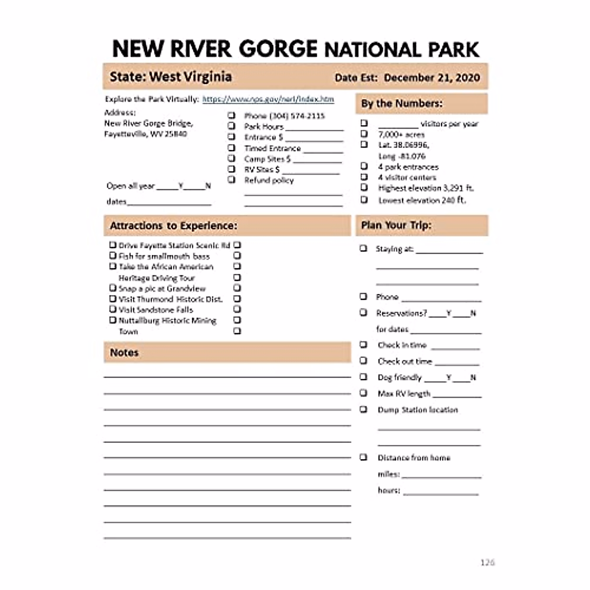 2023 National Park Bucket Journal - Perfect Travel Journal, Adventure Book, Camping Journal, and Trip Planner - Gift for Outdoor Summer Vacation Road Trips - Includes New River Gorge Park