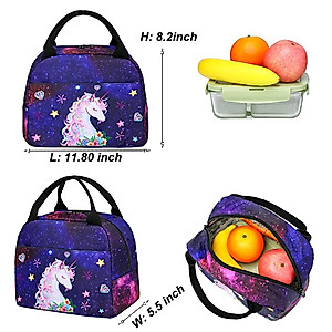 Girls Backpack for Kids Elementary Galaxy Bookbag Girly School bag with Insulation lunch Bag Children Laptop Bag (Galaxy space - Blue-3 pieces)
