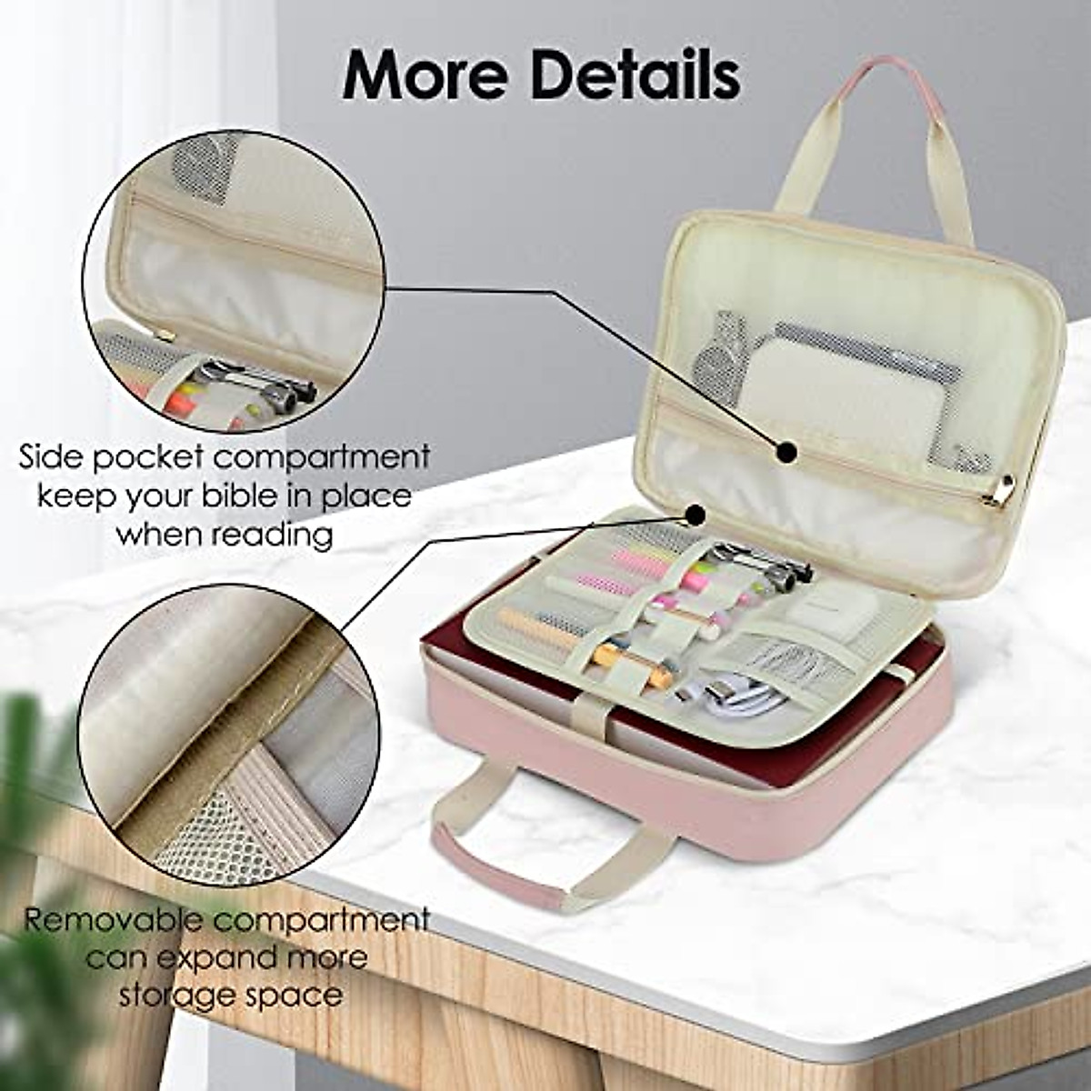 CASIRENA Bible Covers for Women - [Medium-Large Size] Bible Carrying Case, Church Bible Bag with Padded Handle, Adjustable Shoulder Strap, and Zippered Pockets, Perfect Gifts for Church Religious